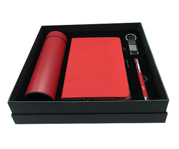 COFFRET BLOC NOTE + GOURDE THERMOS + PORTE CLE +STYLO DE LUX ROUGE ...